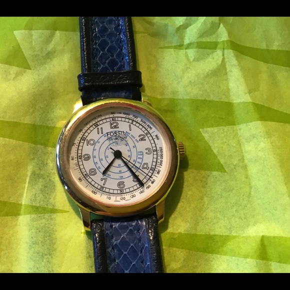 Fossil | Accessories | Fossil Collection Watch Blue Leather Gold Euc ...